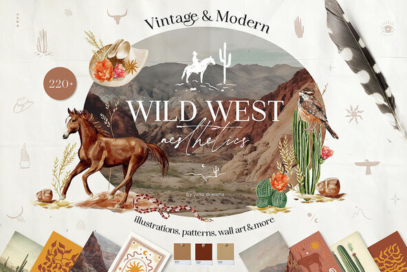 Wild West Watercolor Western Collection Graphics - YouWorkForThem