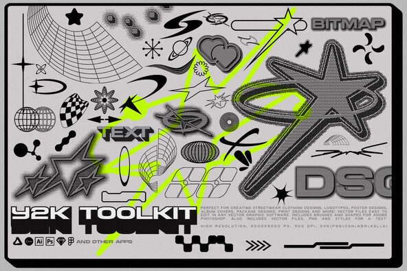 Y2K Toolkit - Vector Shapes, Bitmap, Text Effect Graphics - YouWorkForThem