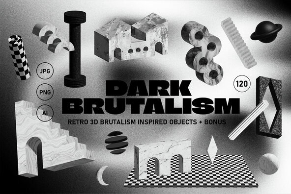 DARK BRUTALISM 3D Elements Graphics - YouWorkForThem