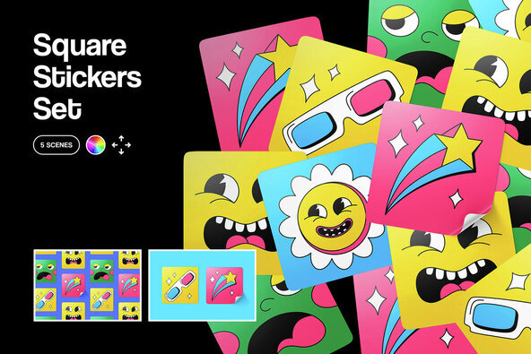 Square Stickers Mockup Set Graphics - YouWorkForThem