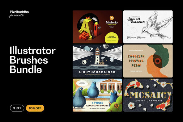 9 in 1 Illustrator Brushes Bundle - YouWorkForThem