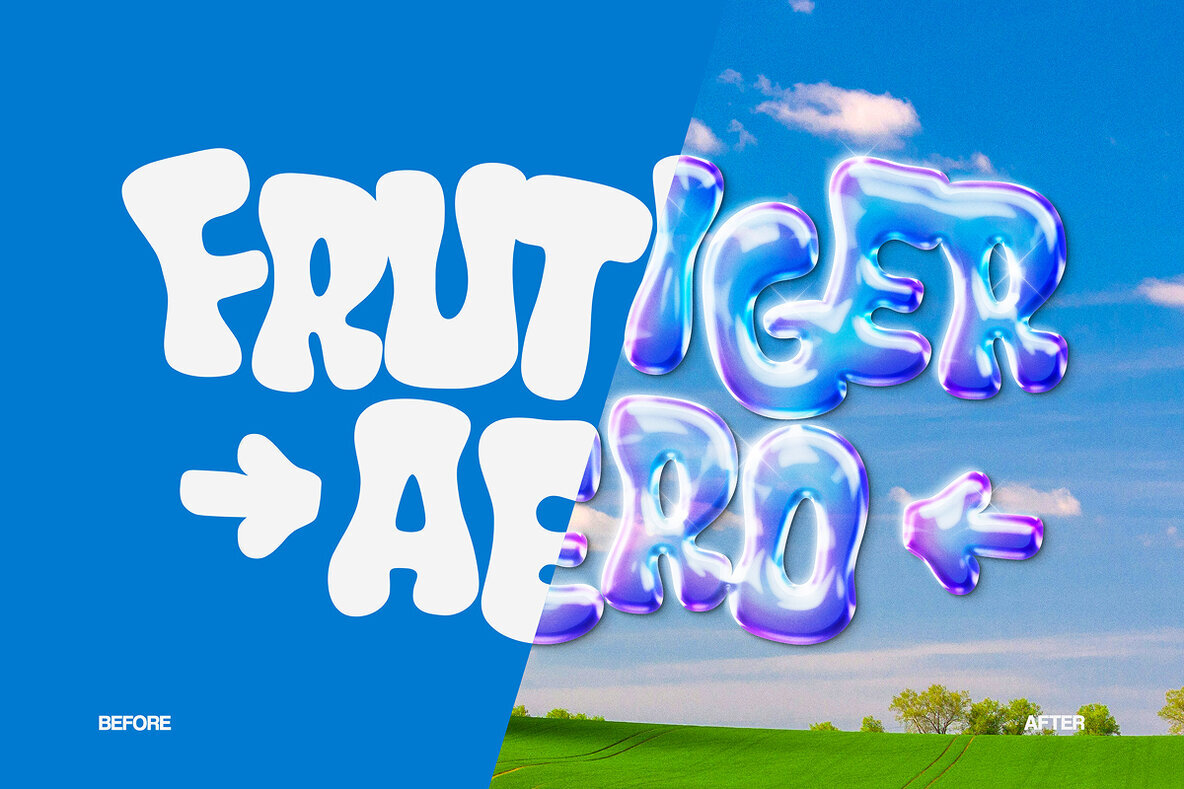 Frutiger Aero Bubble Text Effect Glossy Sky Psd Template Typography 0218