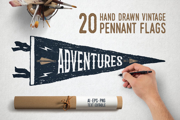 20 Hand Drawn Pennant Flags Graphics - YouWorkForThem