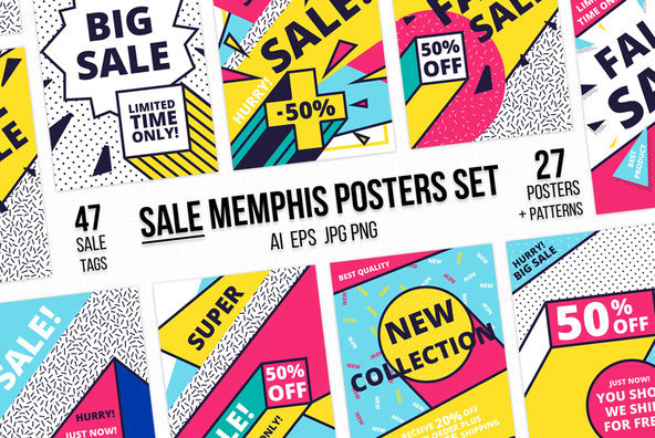 SALE memphis posters set Graphics - YouWorkForThem