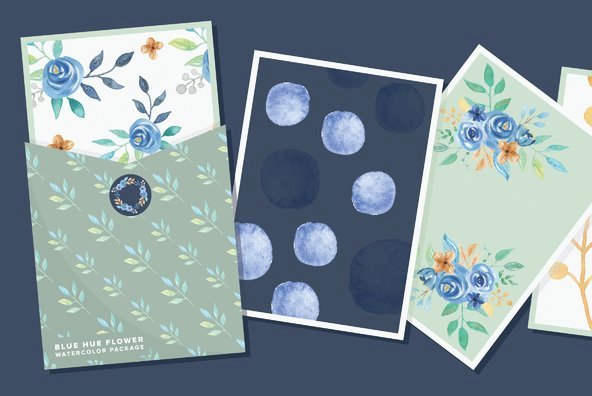 Blue Hue Flower Watercolor Package Graphics - YouWorkForThem