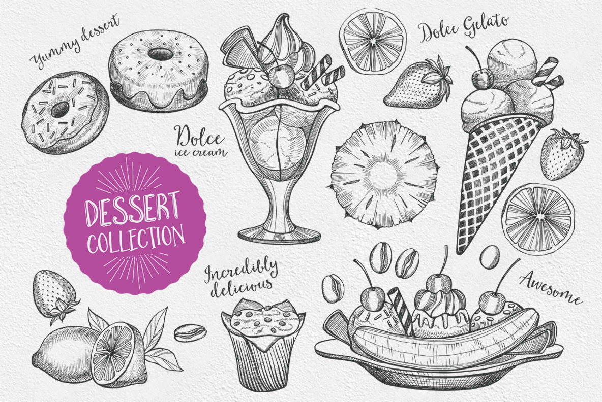 Dessert Food Illustrations Graphics - YouWorkForThem