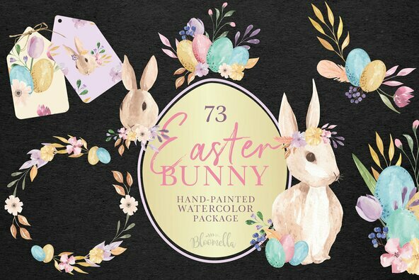 Easter Bunny Egg Watercolor Package Graphics - YouWorkForThem