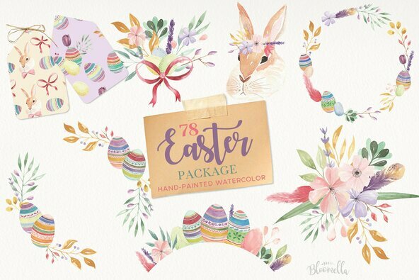 Easter Eggs Flowers and Spring Floral Clipart Package Graphics ...