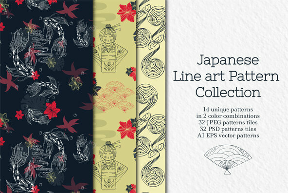 Line art Japanese Pattern Collection Graphics - YouWorkForThem