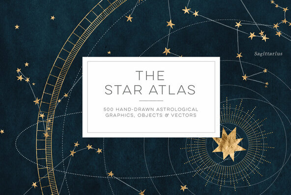 The Star Atlas - Golden Set of Astrology Icons Backgrounds Graphics ...