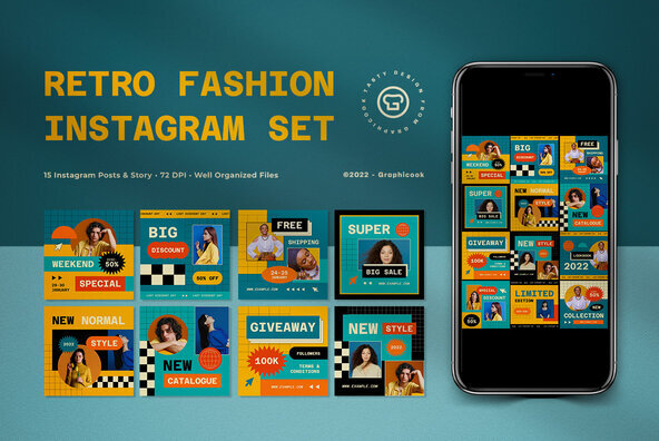 Blue Retro Fashion Instagram Pack Graphics - YouWorkForThem