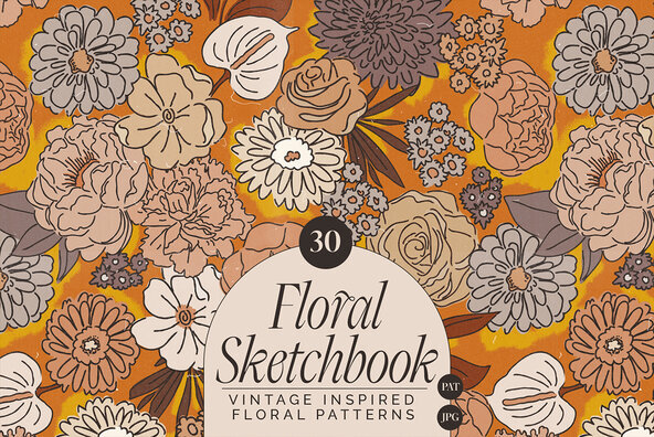 Floral Sketchbook Pattern Set Graphics - YouWorkForThem