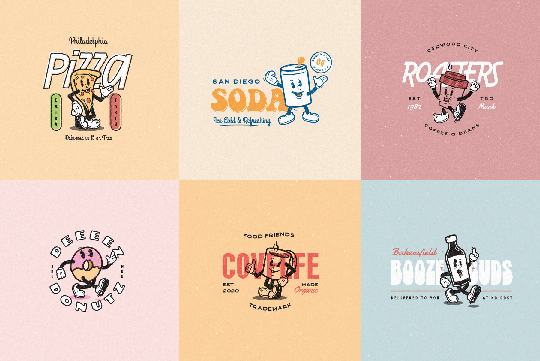 Food Friends Vintage Logos Mascots Graphics - YouWorkForThem