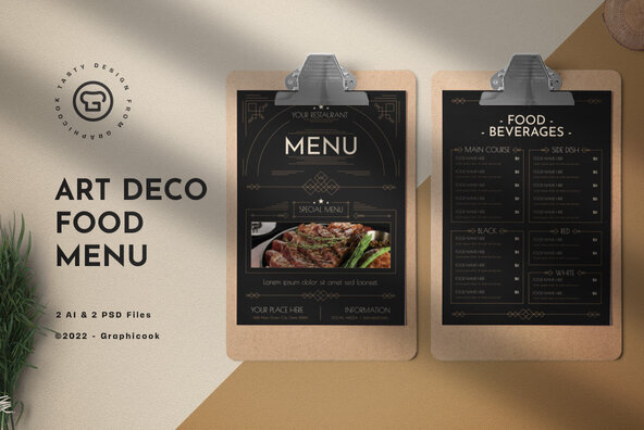 Brown Art Deco Food Menu Graphics - YouWorkForThem