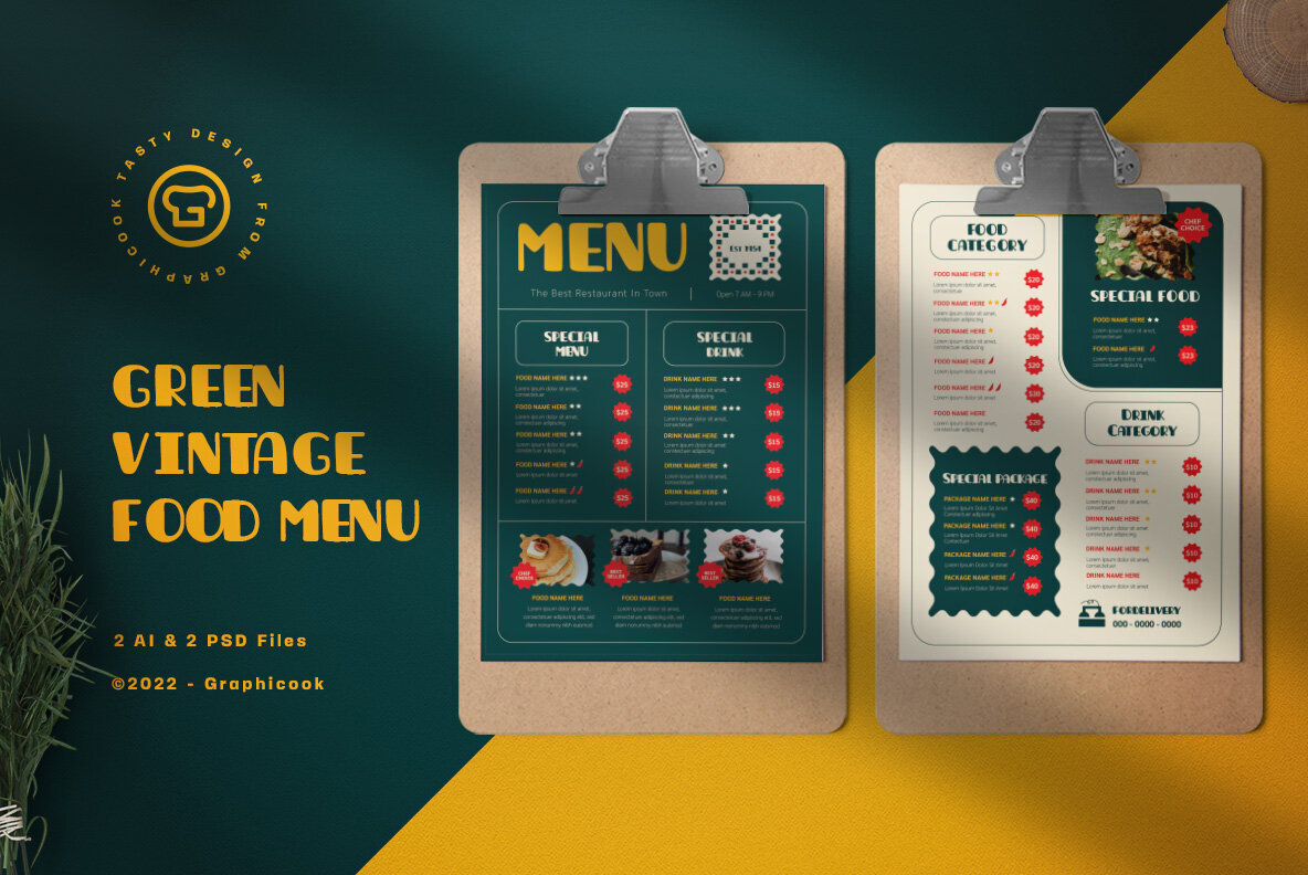 Green Vintage Food Menu Graphics - YouWorkForThem