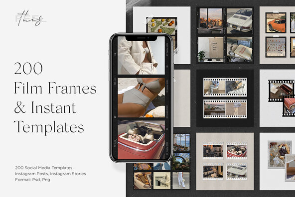 200 Film Frames Instant Templates Graphics - YouWorkForThem