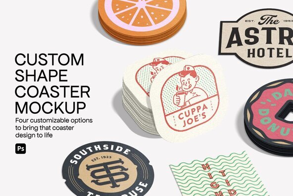 Custom Shape Coaster Mockup Graphics - YouWorkForThem