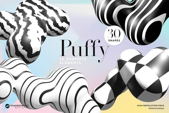 Puffy Abstract 3D Graphics Elements Graphics - YouWorkForThem