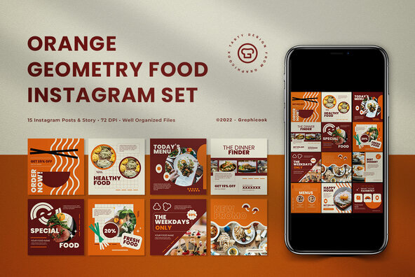 Orange Geometry Food Instagram Pack Graphics - YouWorkForThem