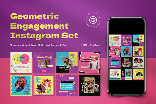 Purple Geometric Engangement INstagram Pack Graphics - YouWorkForThem