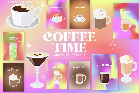 Coffee Time Art Set Graphics - YouWorkForThem