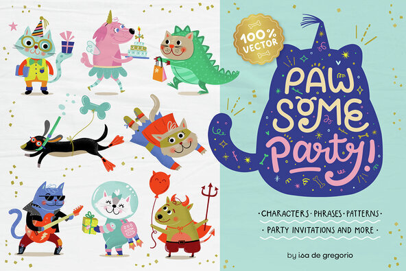 Pawsome Party Cute Pets Collection Graphics - YouWorkForThem