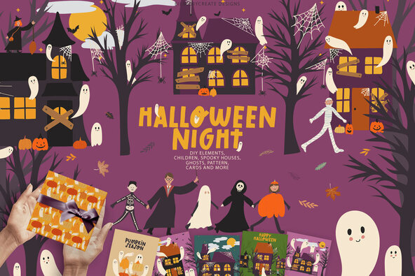 Halloween night clip art set Graphics - YouWorkForThem