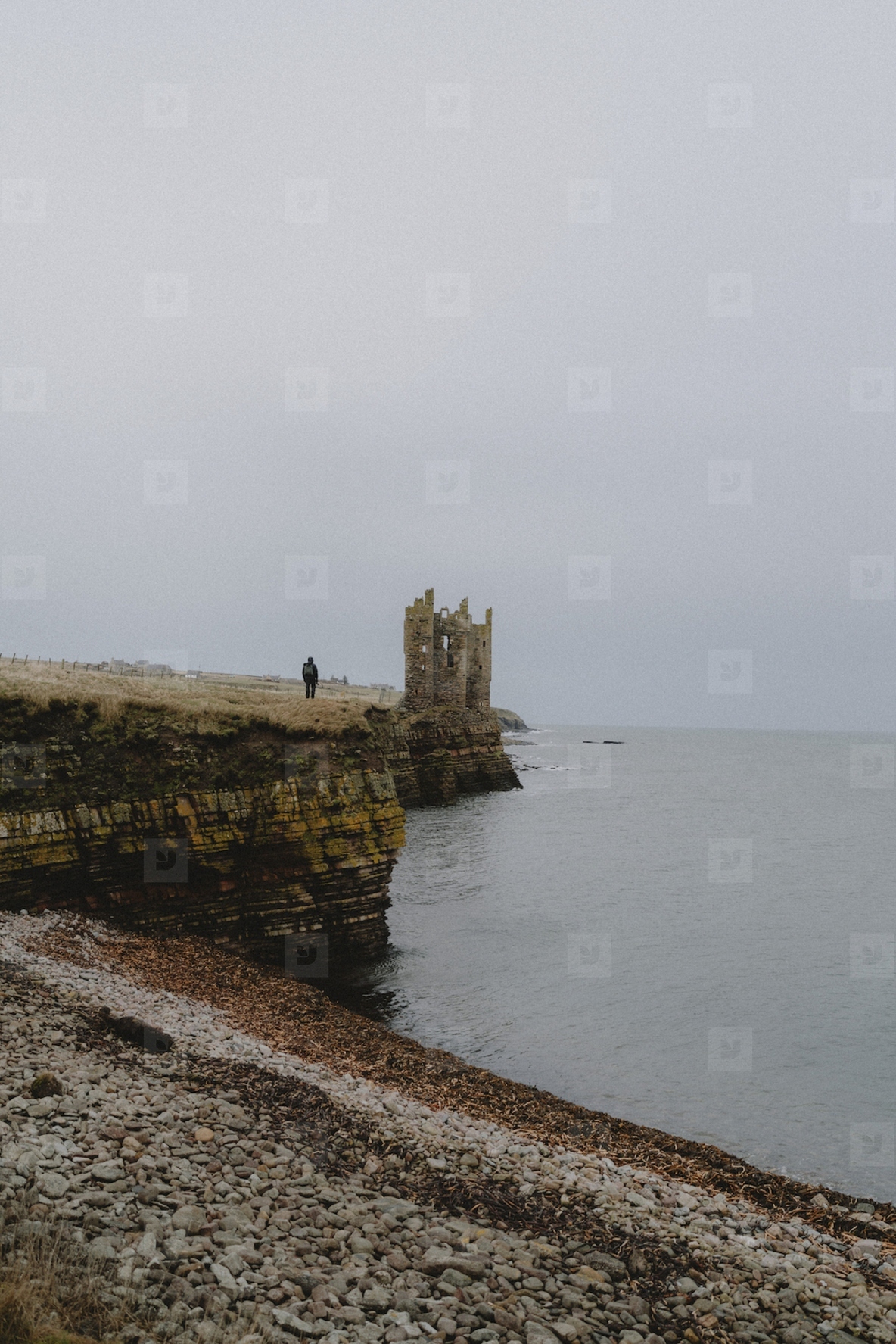 Castle ruins on cliff above ocean coastline Keiss stock photo (274298 ...