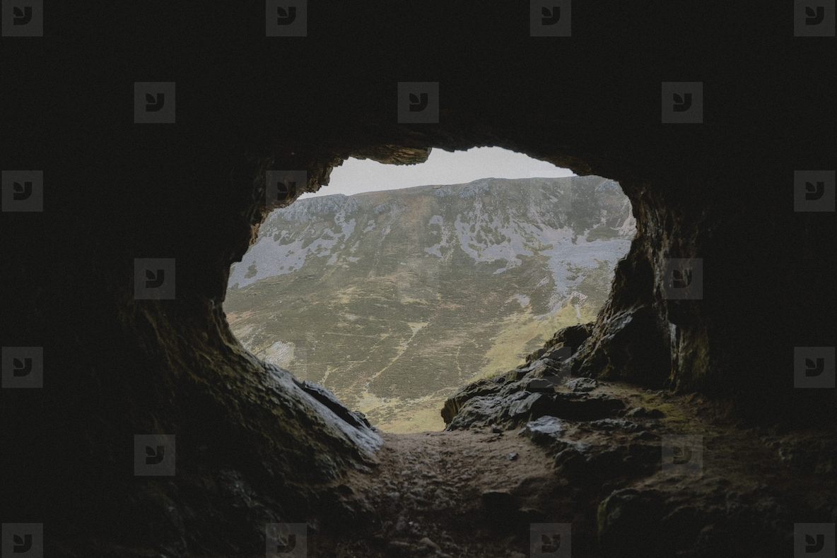Rugged cave with mountain view stock photo (274511) - YouWorkForThem