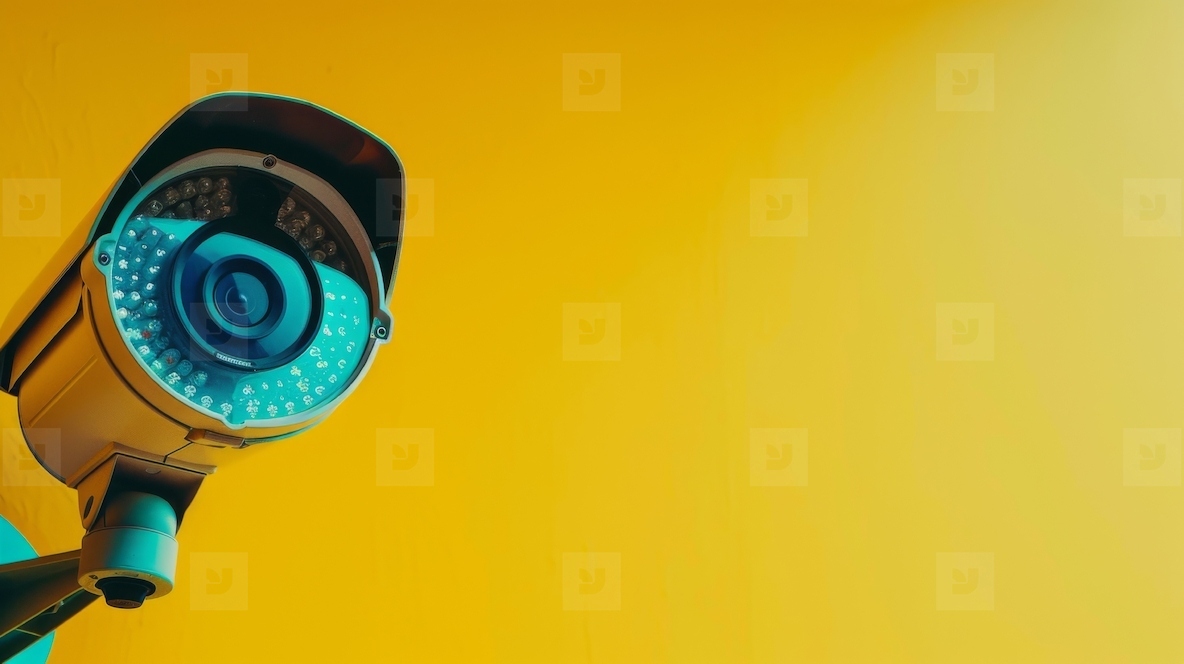 Closeup security camera on a yellow wall stock photo (289507 ...