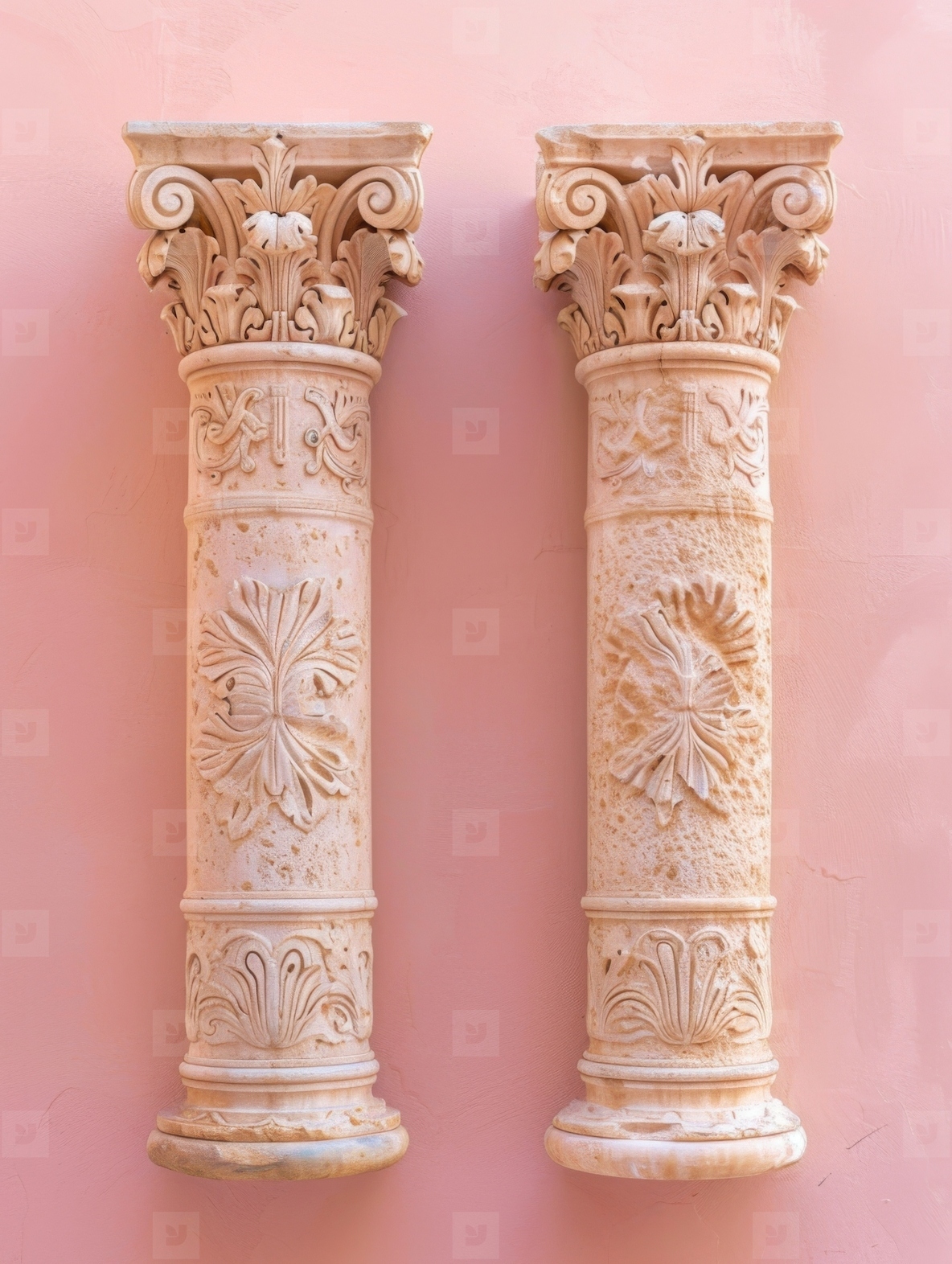 Two Ancient Greek or Roman Columns on pink background stock photo ...