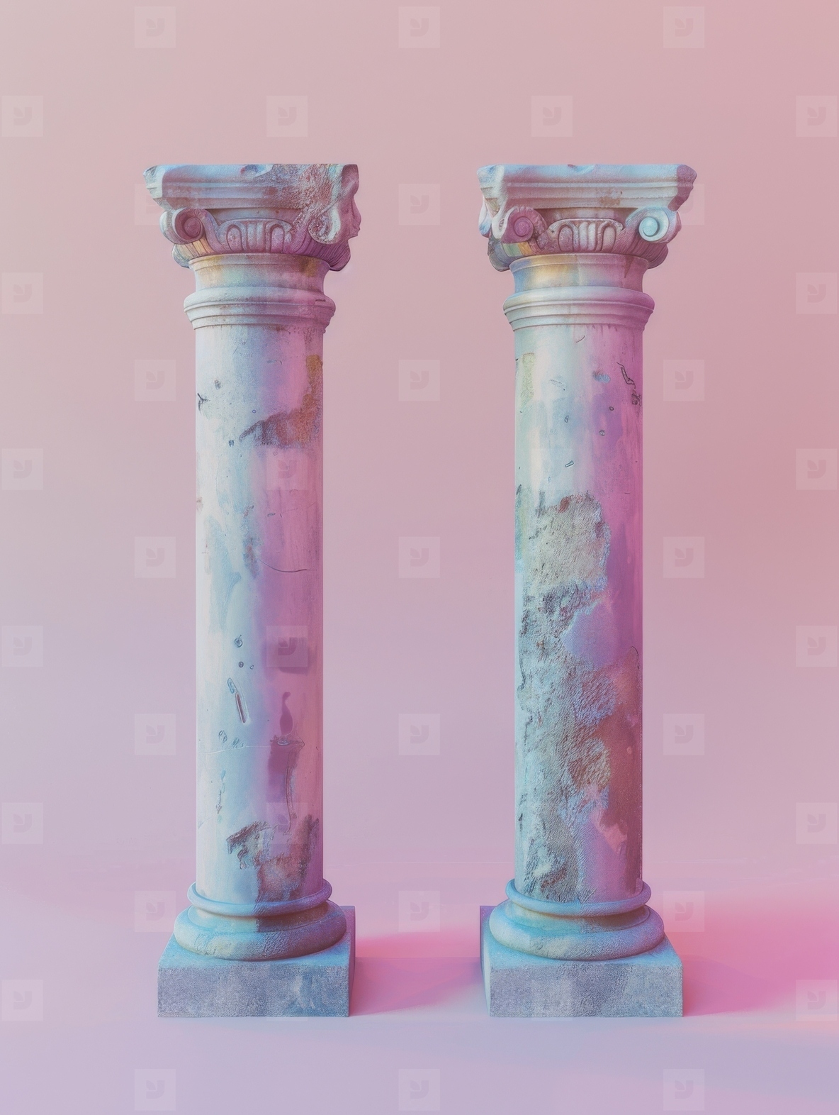 Two Ancient Greek or Roman Columns on pink background stock photo ...