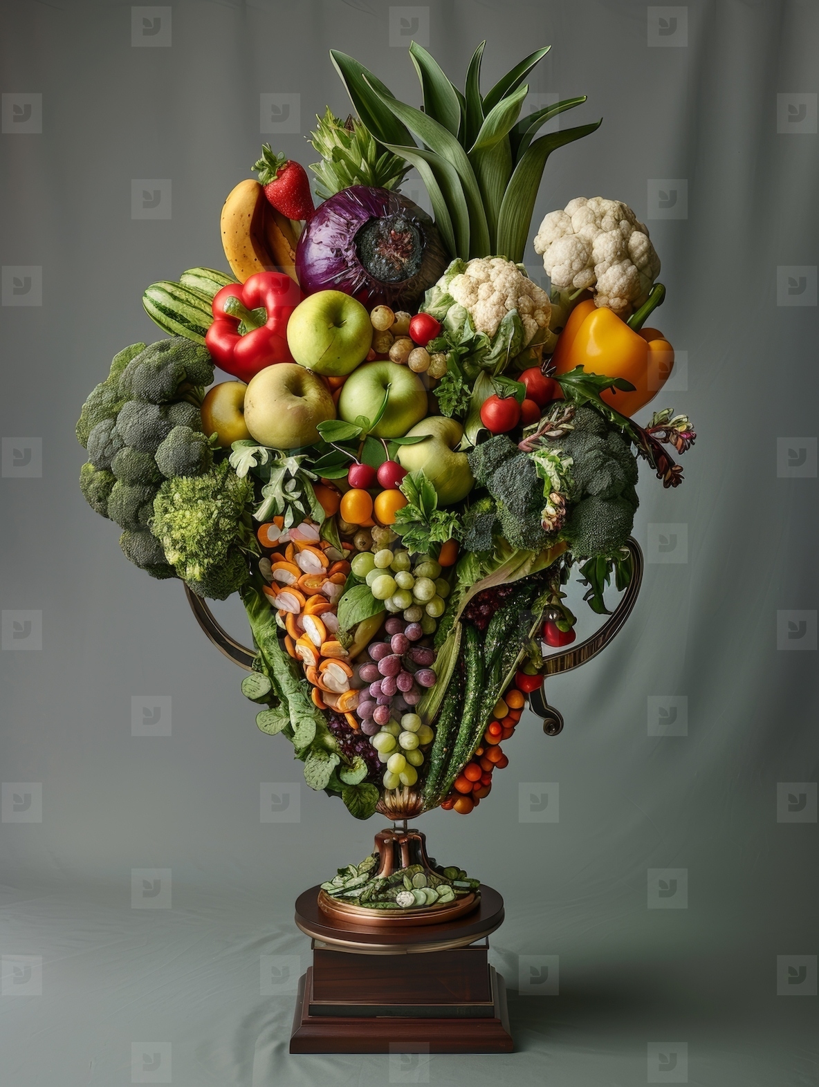 Fruits and vegetables trophy. Winner cup made of food stock photo ...